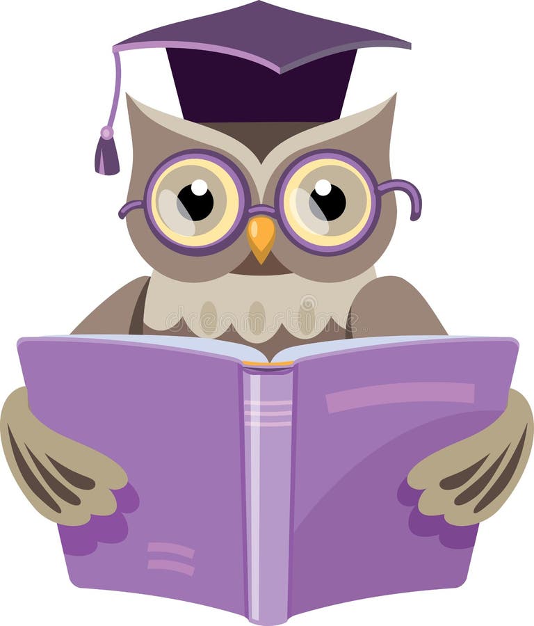 Búho Con Los Libros Y El Casquillo Graduado Ilustración del Vector ...