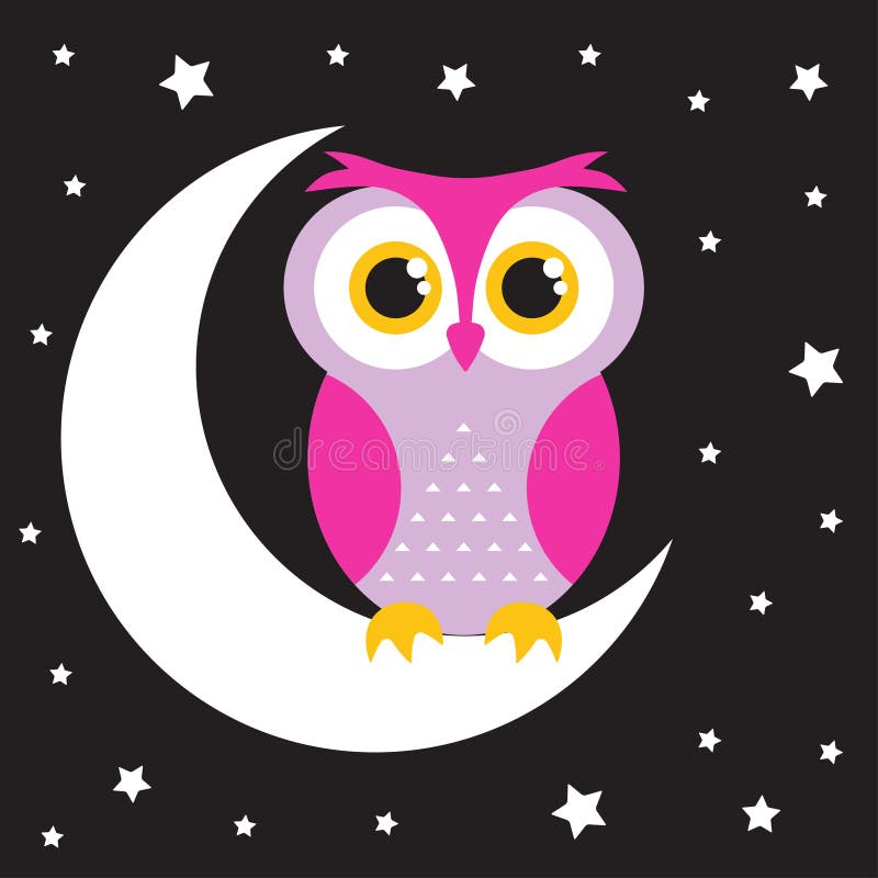 Tarjeta De Las Buenas Noches Con La Luna Y El Búho Lindo Ilustración ...