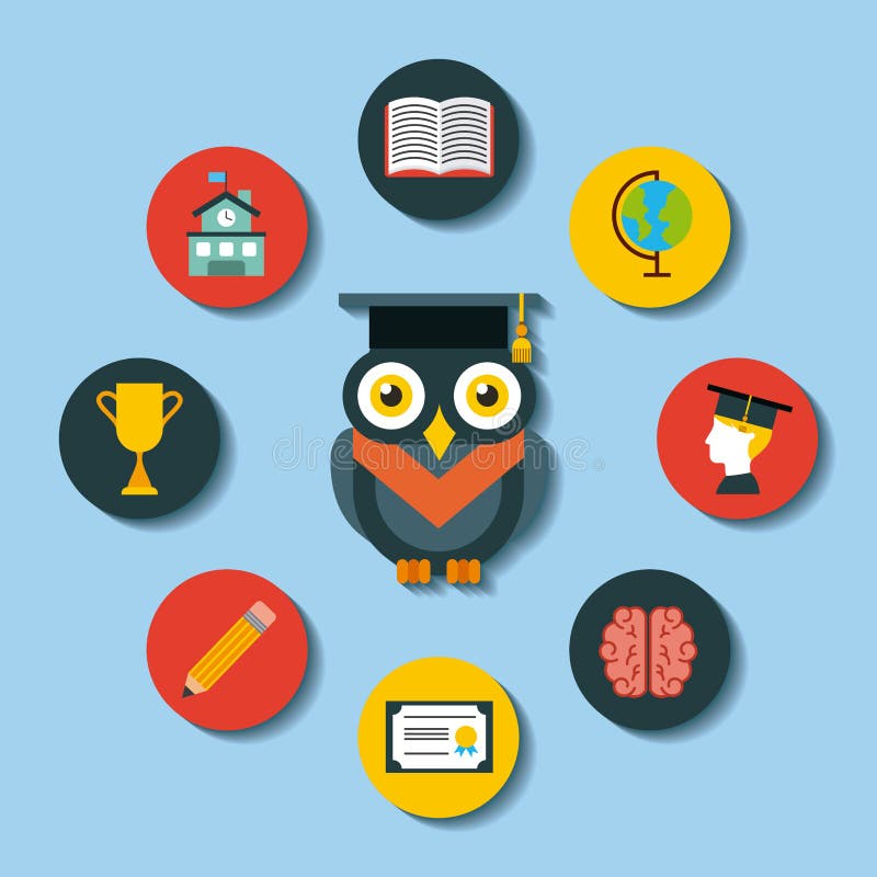Búho Graduado Fijado Iconos Ilustración del Vector - Ilustración de ...
