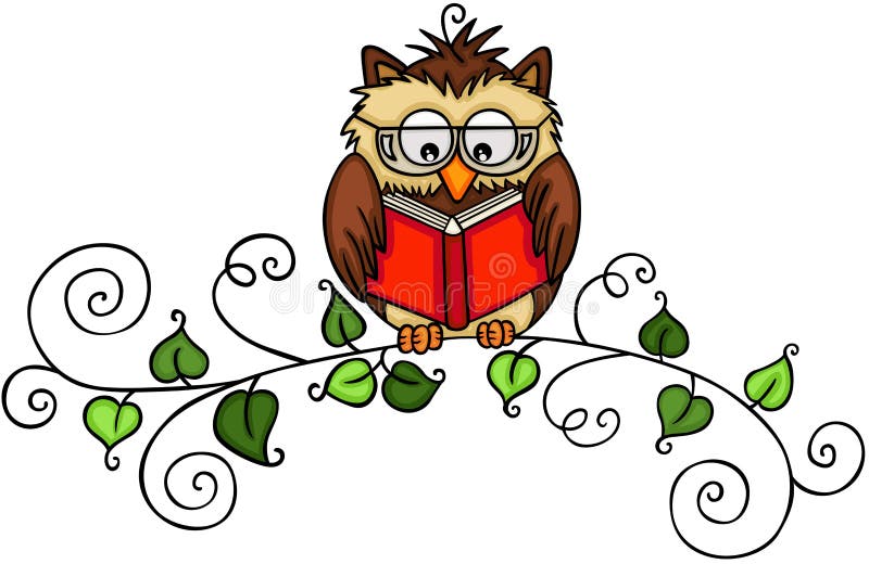 Búho Que Lee Un Libro En Rama Ilustración del Vector - Ilustración de ...