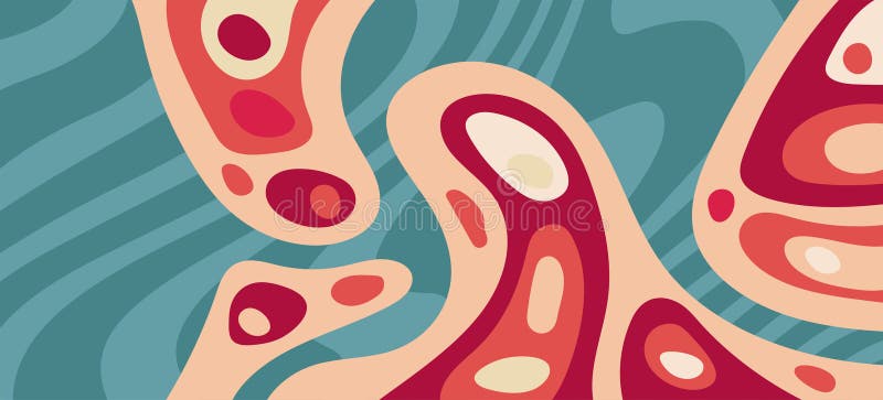 Mosaic of Blob Shapes on Wavy Lines Texture Background. Abstract ...