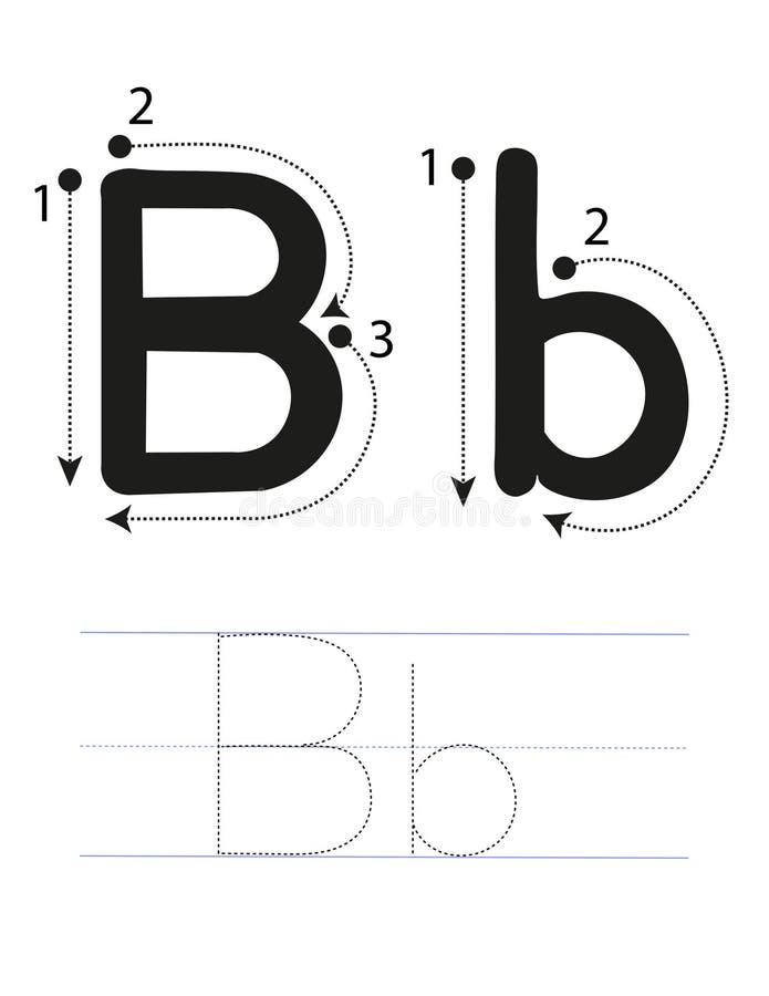 Alphabet Letter B Tracing Activity Black and White Sheet Stock ...