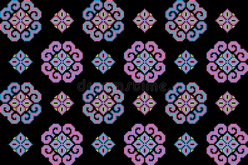 Seamless Pastel Hmong Ethnic Pattern in Pink, Green and Purple ...