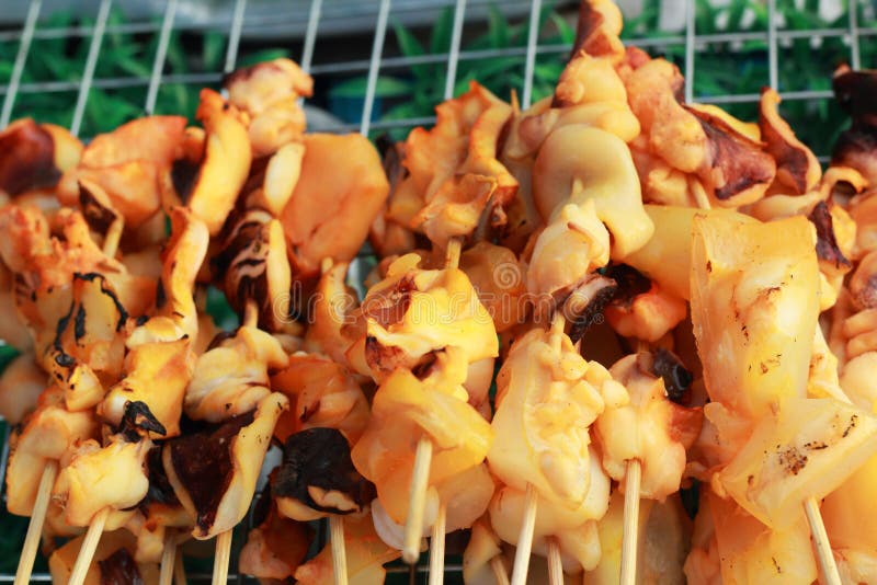 B-B-Q Grilled Squid in the Market Stock Photo - Image of sauce, animal ...