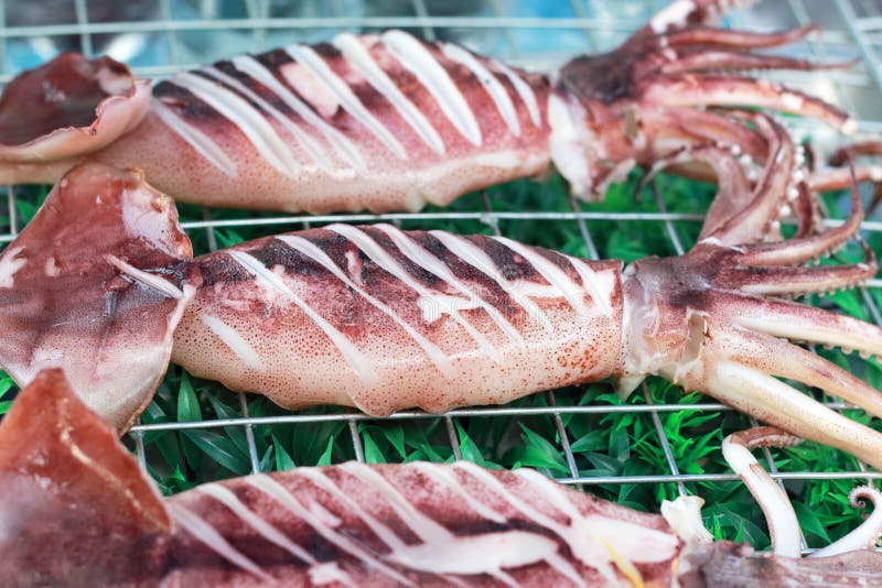 B-B-Q Grilled Squid in the Market Stock Photo - Image of calorie ...