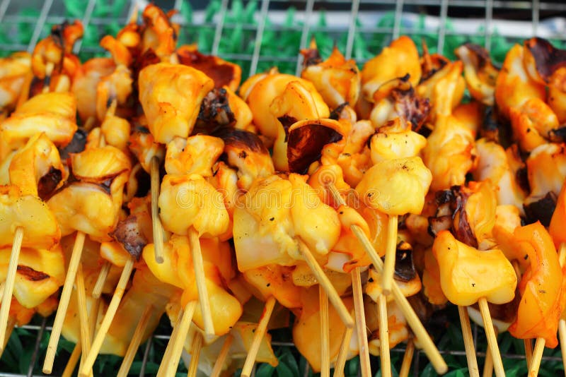 B-B-Q Grilled Squid in the Market Stock Photo - Image of invertebrate ...
