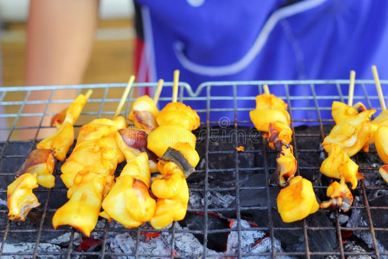 B-B-Q Grilled Squid in the Market Stock Image - Image of dinner ...