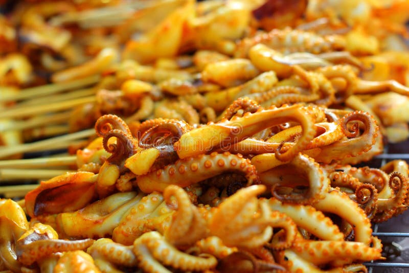 B-B-Q Grilled Squid in the Market Stock Photo - Image of delicious ...