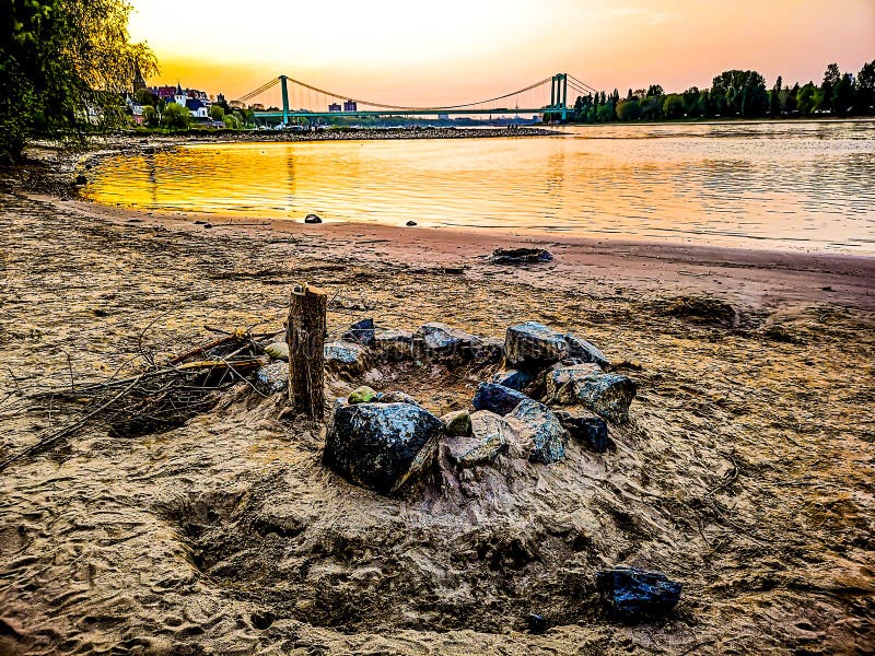 B/ Big Stones in a Circle in Front of the River Rhein in Cologne on a ...