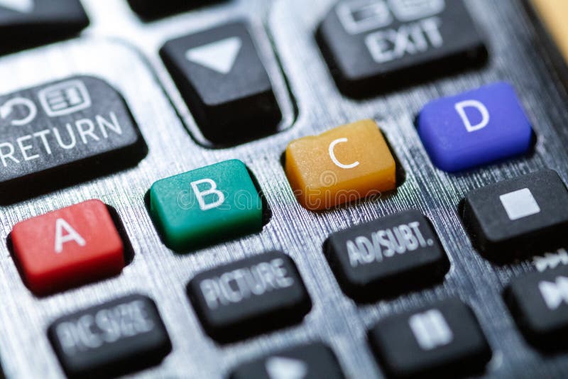 TV Remote Control Coloured a B C and D Buttons Close-up Stock Image ...