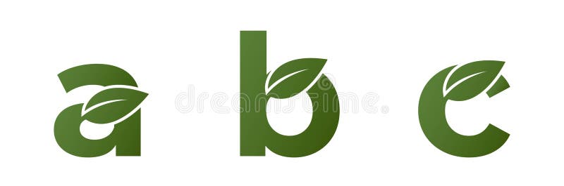 A B C Lowercase Letters with Leaf. Alphabet Logo Design. Eco Friendly ...