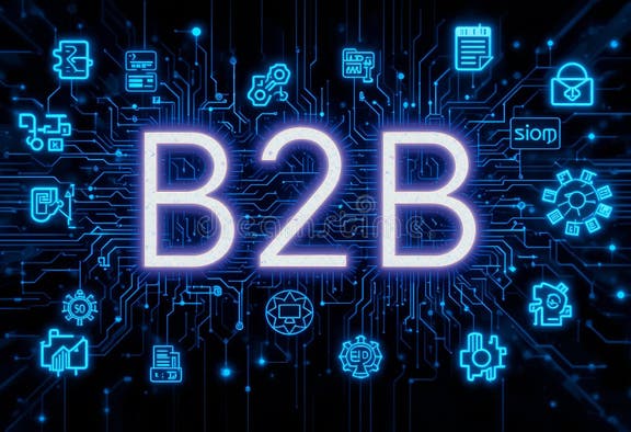 B2B Concept in Neon Blue with Digital Icons. Stock Photo - Image of modern, purchase: 369482276