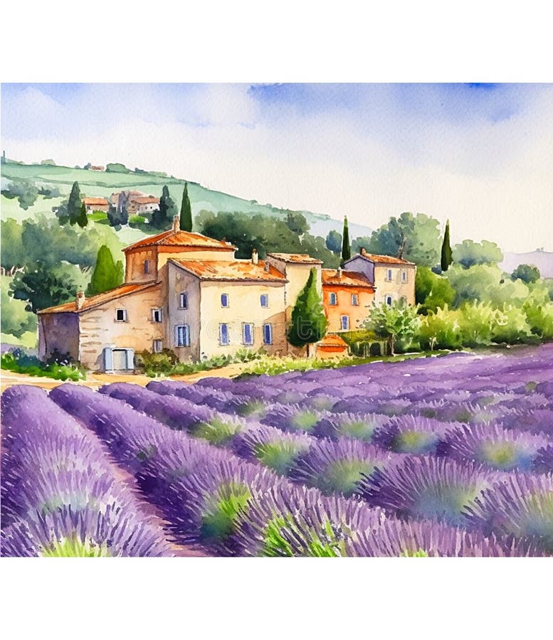 Provencal Landscape, Lavender Blooming Field, French Village ...