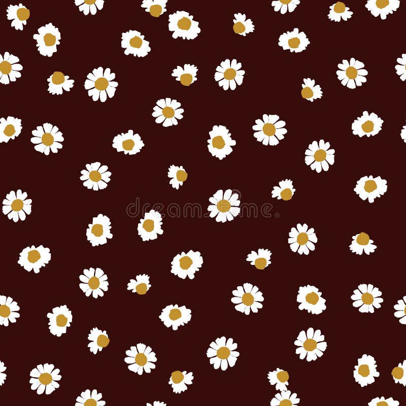 Seamless Floral Design Pattern. Cute Daisy on Maroon Background Stock ...