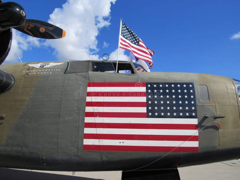 B-24 and flag editorial stock photo. Image of airplane - 255614843