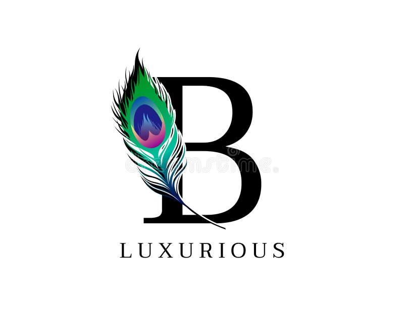 B Letter Decorated with Exotic Peacock Feather Stock Vector ...