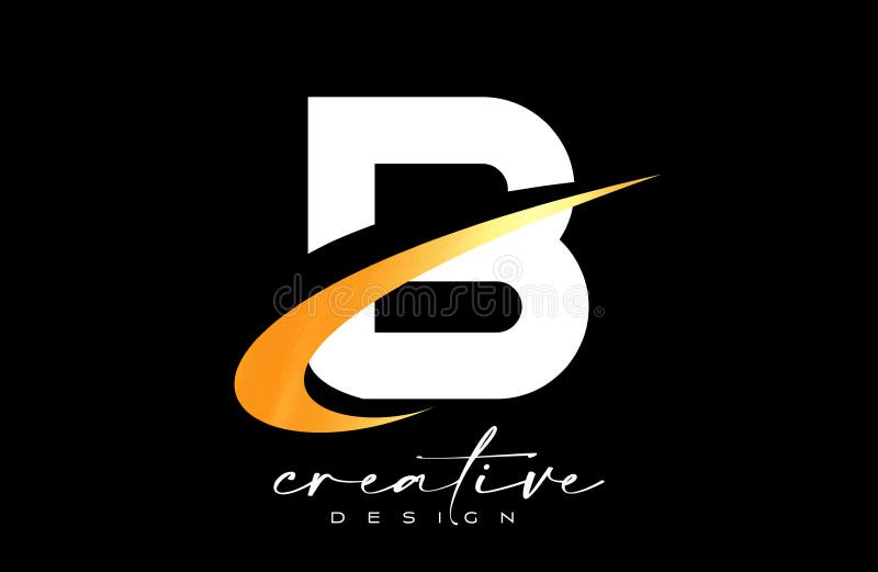 B Letter Logo Design with Creative Golden Swoosh. Letter B Initial Icon ...