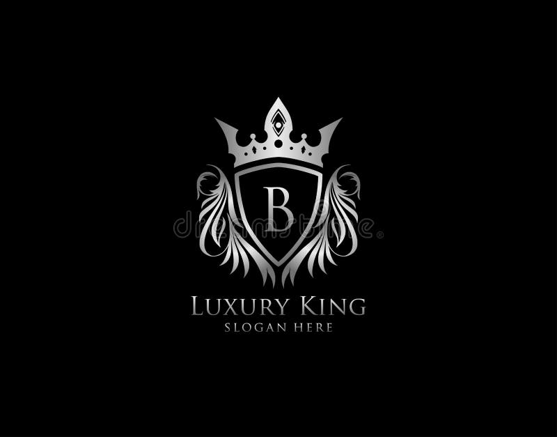 B Letter Luxury Royal King Crest, Silver Shield Logo Template Stock ...