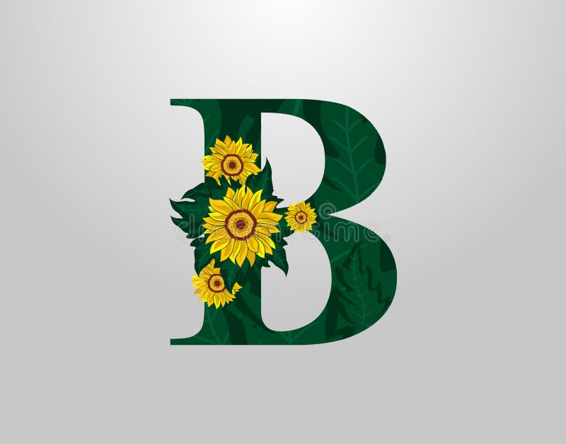 B Letter with Sunflower Vector Design. Flower B Logo Icon Stock ...