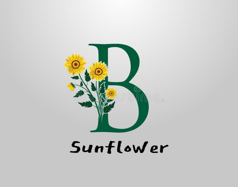 B Letter with Sunflower Vector Design. Flower Plant B Logo Icon Stock ...