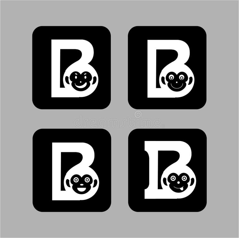B Letters with Different Monkey Face Expressions Monogram. B Monkey ...