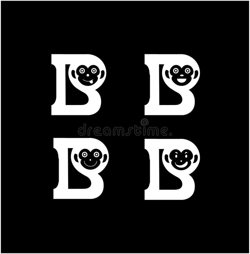 B Letters with Monkey`s Face Expressions. B Monkey Logo Stock Vector ...