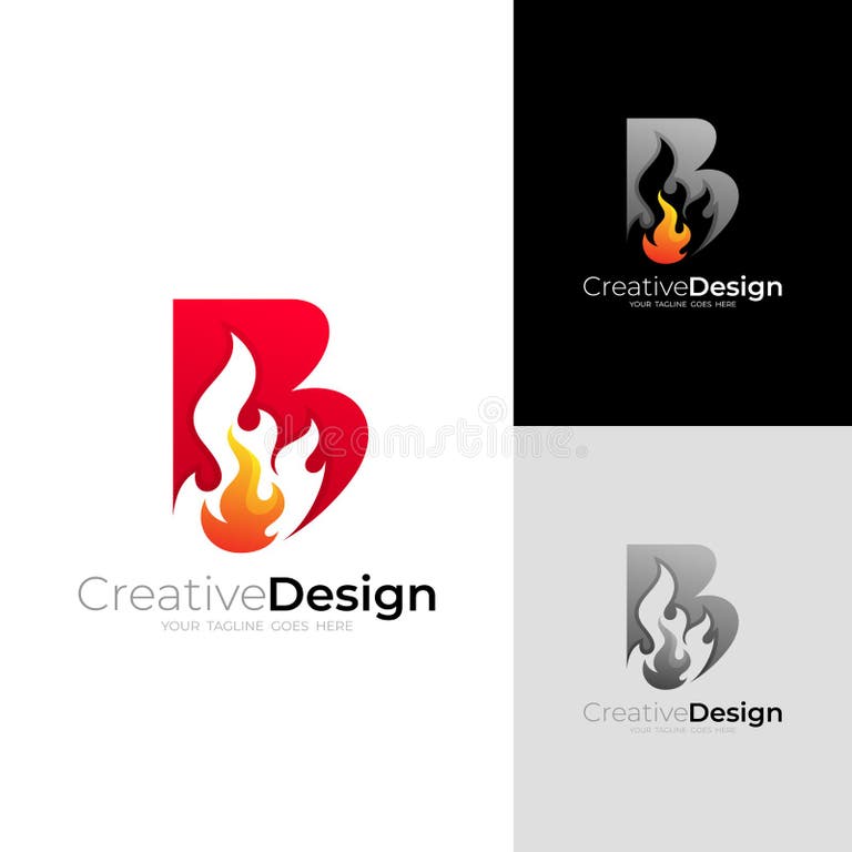B Logo and Fire Design Combination, Burning Logos Stock Vector ...