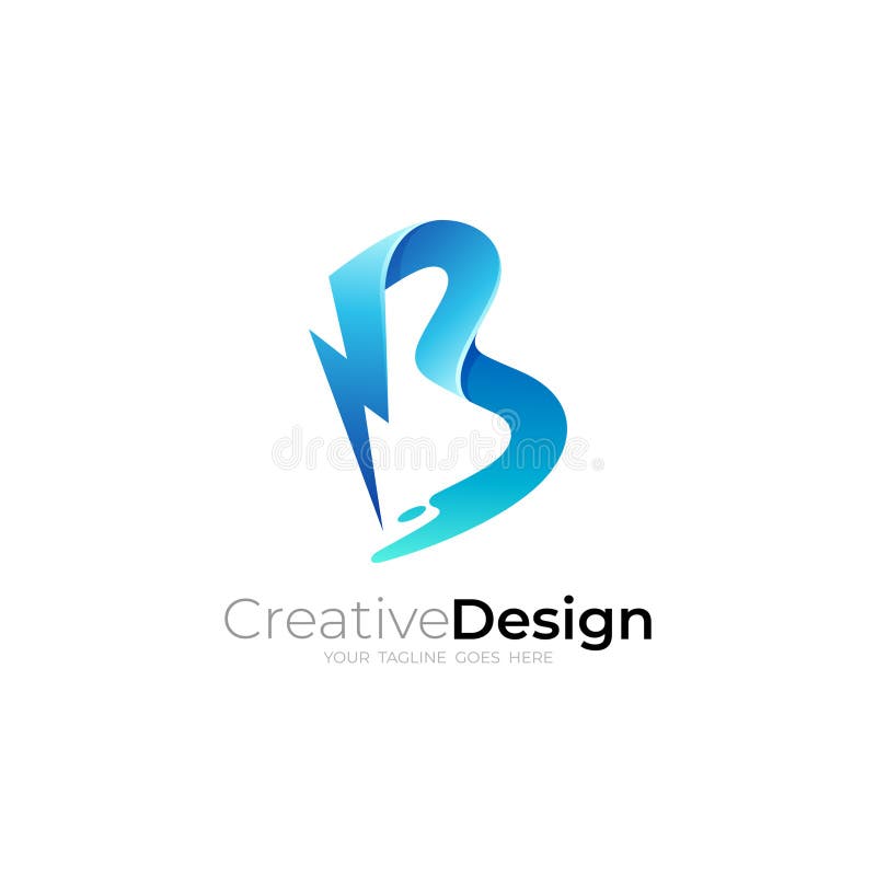 B Logo and Thunder Design Combination, Blue Color, Power Stock ...