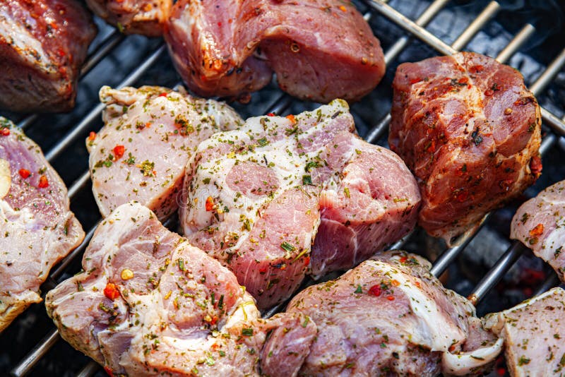 B-B-Q. the Meat is Grilled on the Grill Stock Photo - Image of grill ...