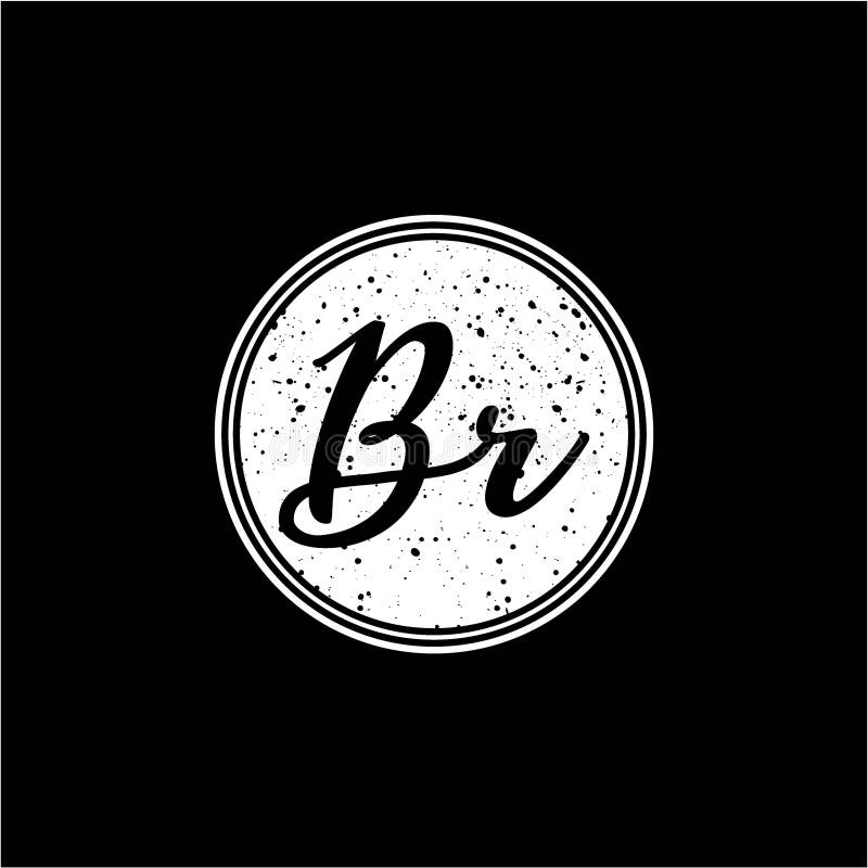 B R Initial Handwriting in Black and White Circle Frame Design Stock ...