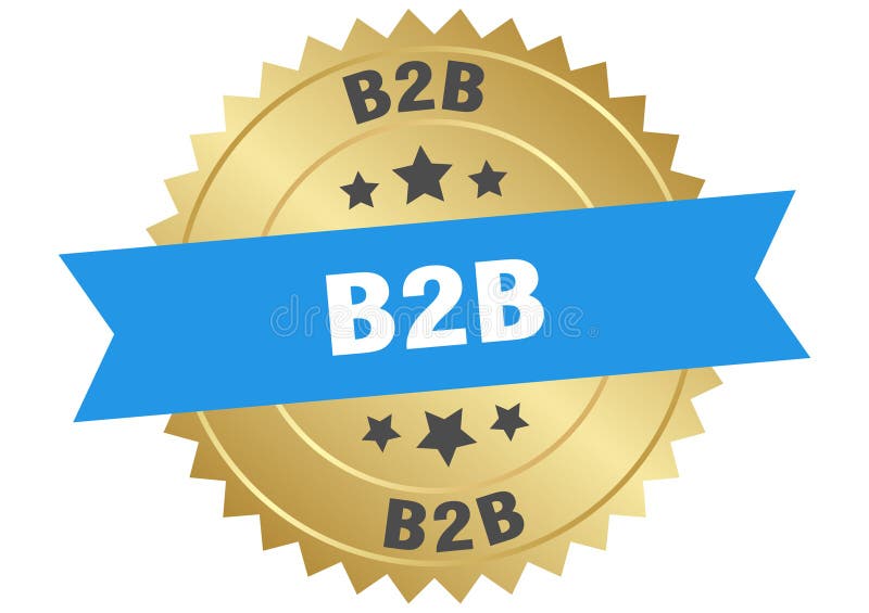 B2b. B2b Round Blue and Gold Label Isolated on Transparent Background ...