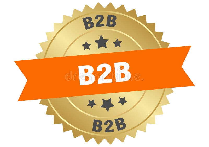 B2b. B2b Round Orange and Gold Label Isolated on Transparent Background ...