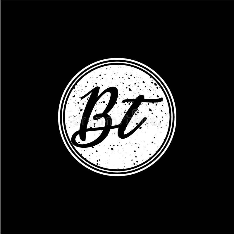 B T Initial Handwriting in Black and White Circle Frame Design Stock ...