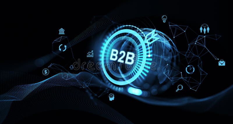 B2B Technology Network Concept with Digital Icons on Dark Background ...