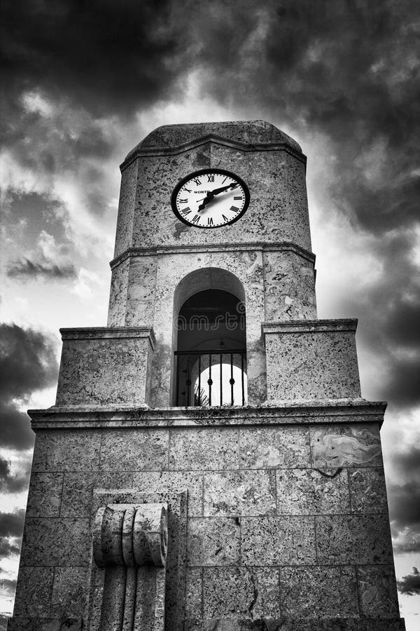 B&W Clock Tower in Palm Beach Stock Photo - Image of beach, avenue ...