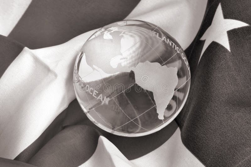 B & W Glass Globe on American Flag Stock Photo - Image of metaphor ...