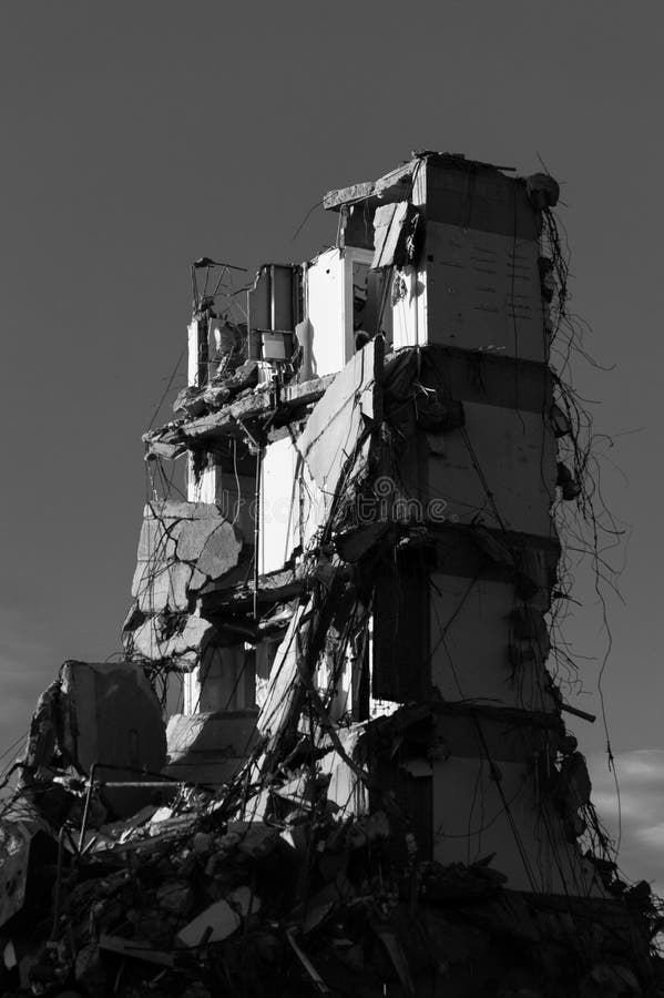 Black and White Last Piece of a Building Still Standing Stock Image ...