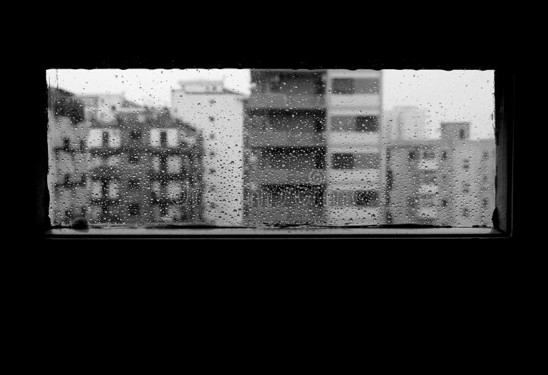 B&w Panorama from the Window while is Raining, Sad Mood Stock Photo ...