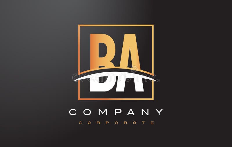BA B a Golden Letter Logo Design with Gold Square and Swoosh. Stock ...