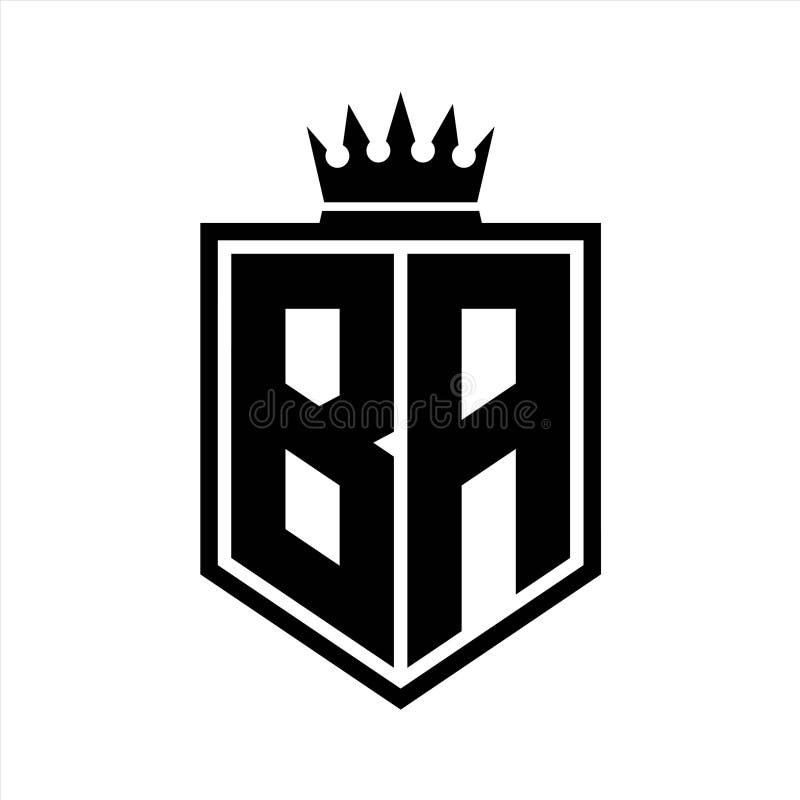 BA Logo Monogram Bold Shield Geometric Shape with Crown Outline Black ...