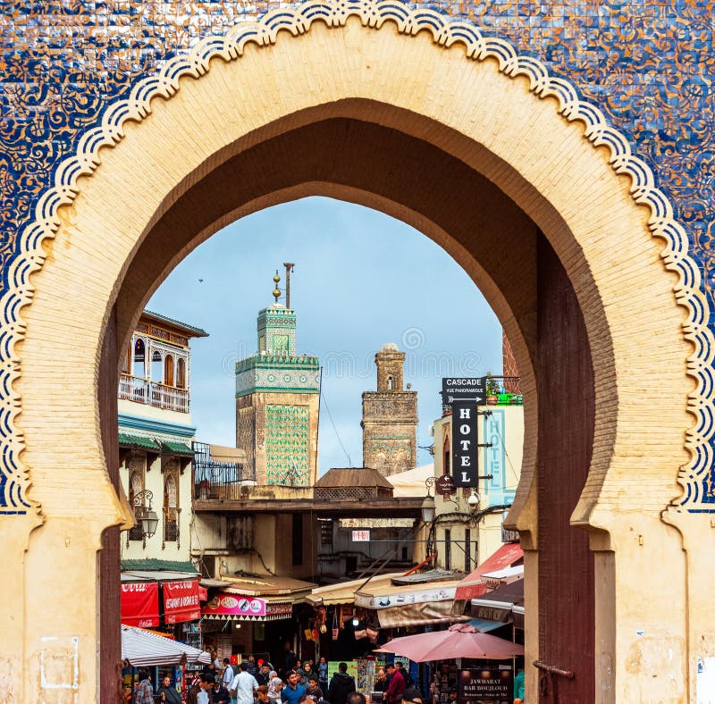 Bab Bou Jeloud Gate the Blue Gate, Fez, Morocco. Close-up Stock Image ...