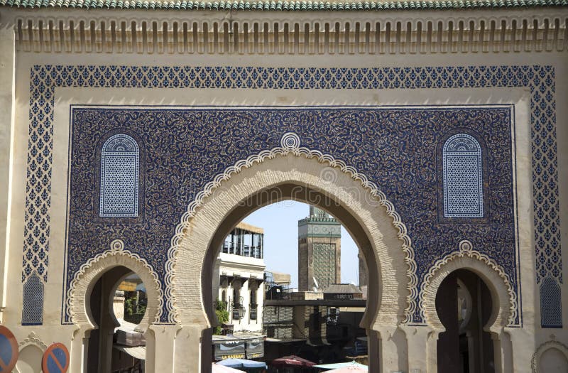 Bab Bou Jeloud Gate (Blue Gate) in Fez, Morocco Stock Photo - Image of ...