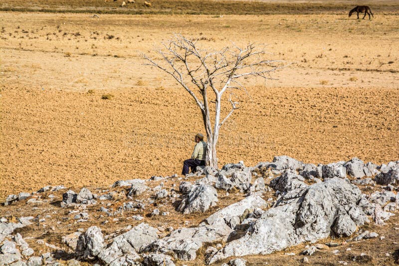 Bab Boudir, Morocco - October 17, 2013. Old Moroccan Man Sitting in the ...
