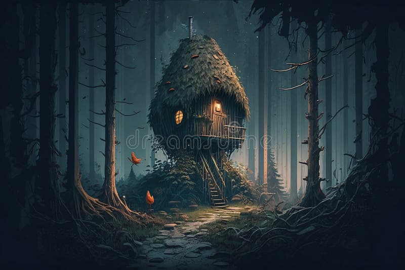 Baba Yaga S Hut in Dark Magical Forest Stock Illustration ...