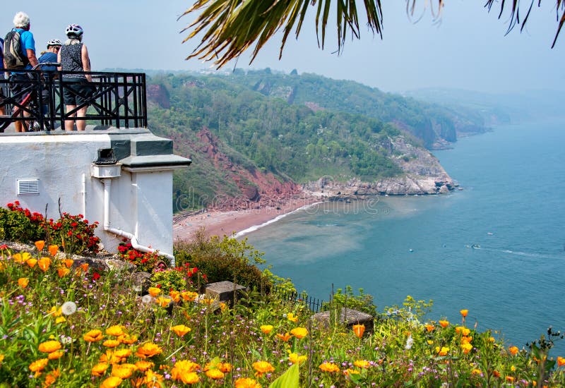 Babbacombe Beach in Torquay, Devon. Tourists Look Down upon the Beach ...