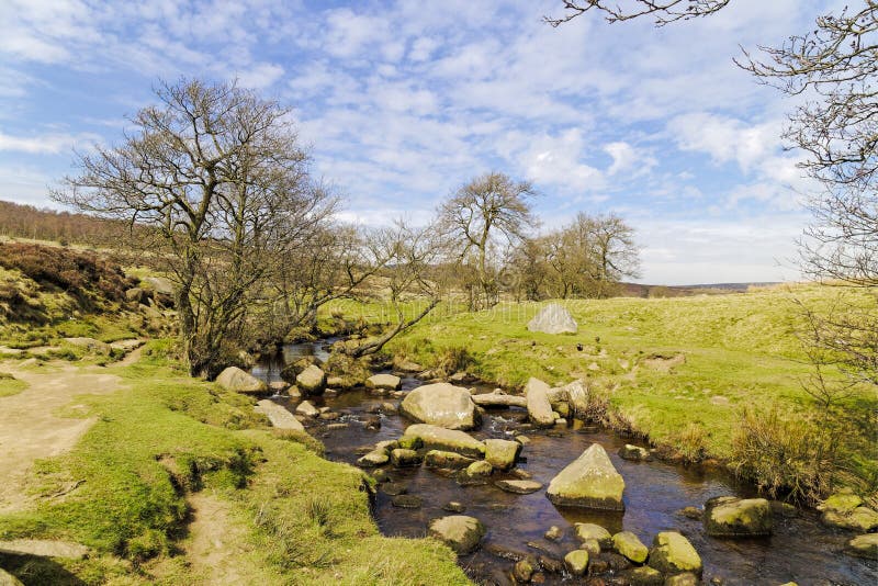 A Shallow Rock Strewn Stream in Padley Gorge, Derbyshire Stock Image ...