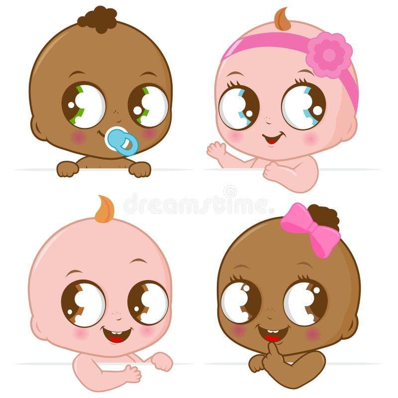Diverse Group of Babies and Blank Banner. Vector Illustration Stock ...