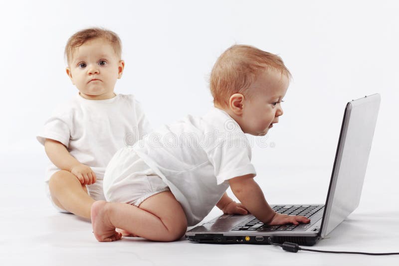 Babies with laptop stock image. Image of healthy, computer - 12504315