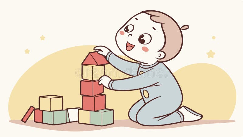 Babies Playing with Blocks, Collaborative Play, Shared Activity Vector ...