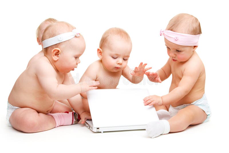 Babies working at laptop stock image. Image of little - 14014583